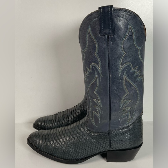 Nocona | Shoes | Vintage Nocona Dark Blue Python Snakeskin Cowboy Boots ...